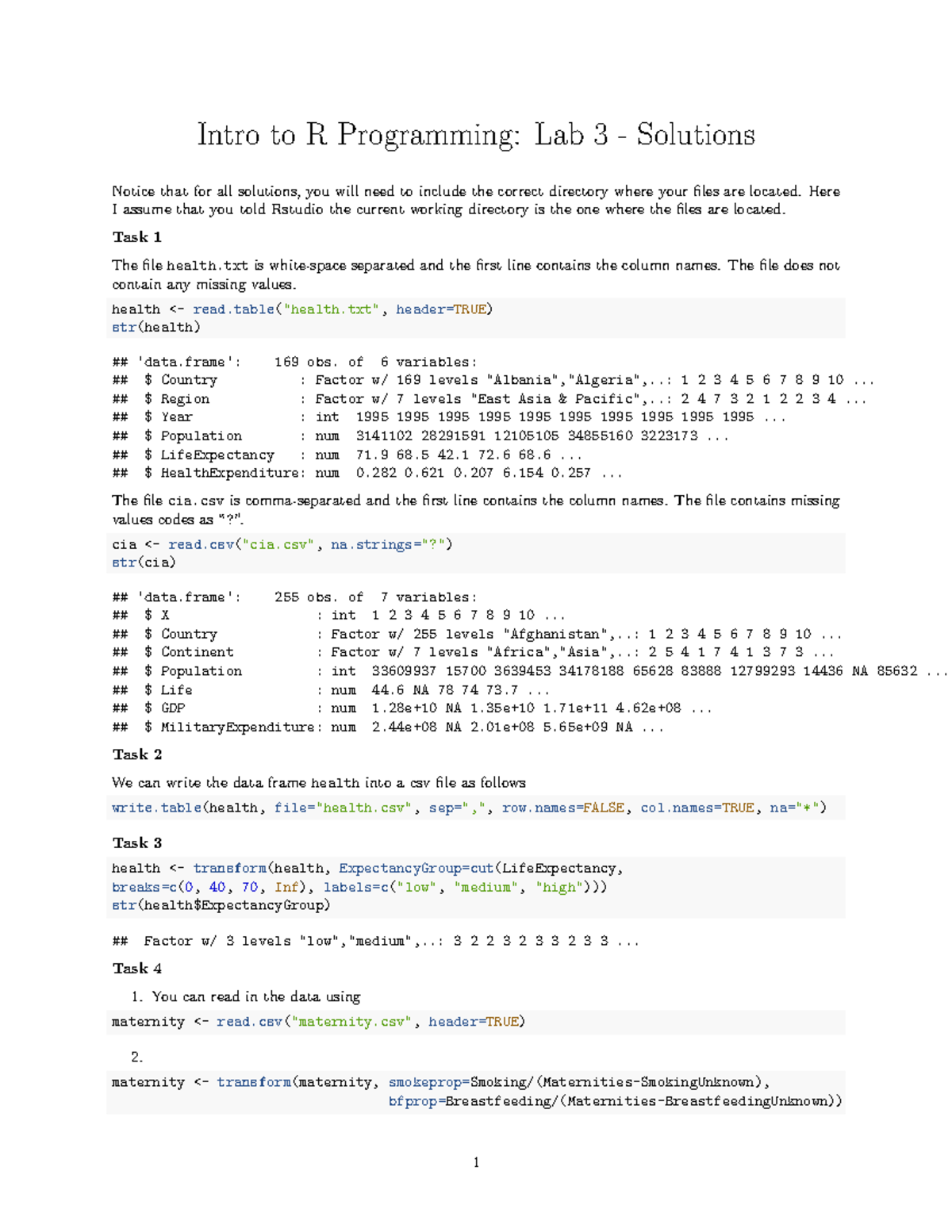 Lab 3 - R Programming Solutions and Data Analysis Techniques - Studocu