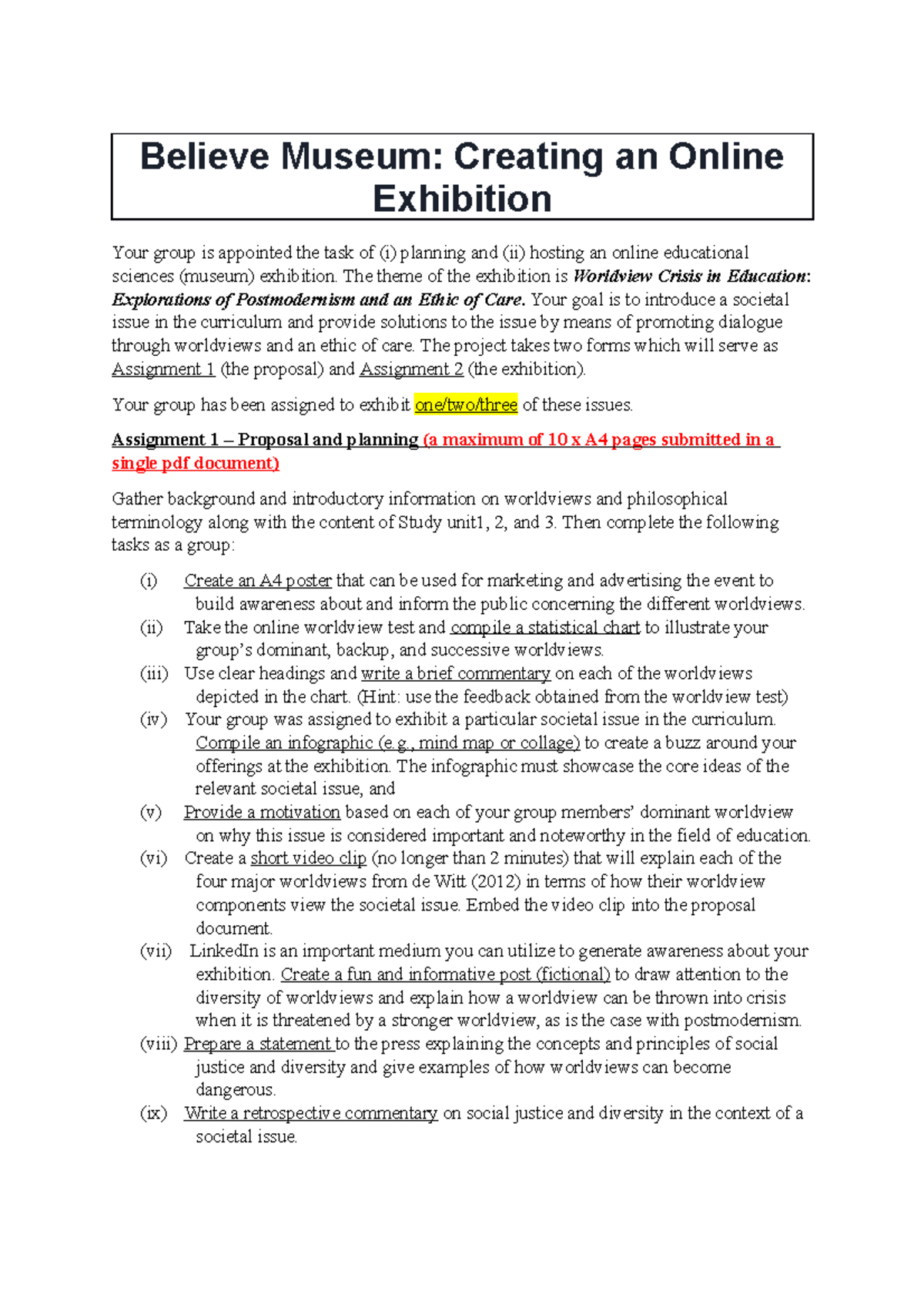 UTEW 221 - Project assignment - Believe Museum - Believe Museum ...