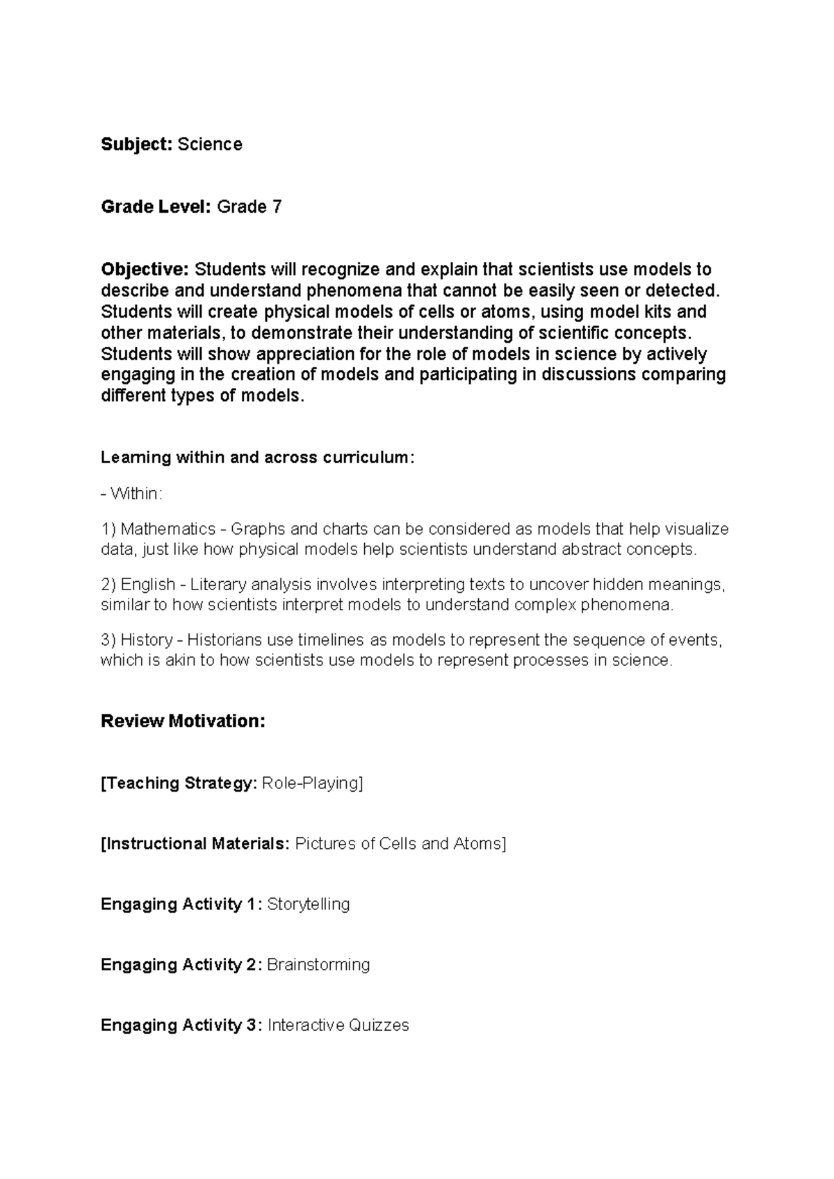 Grade 7 Science: Understanding Models in Science and Their Applications ...