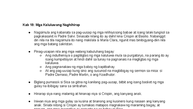 NMT Kabanata 18-21: Mga Buod at Pagsusuri ng Noli Me Tangere - Studocu