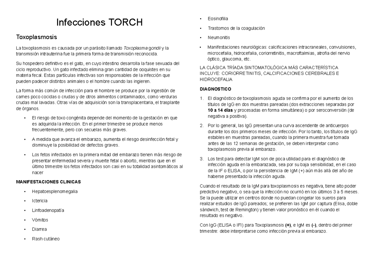 Infecciones TORCH: Diagnóstico y Manejo en Obstetricia 2 - Studocu