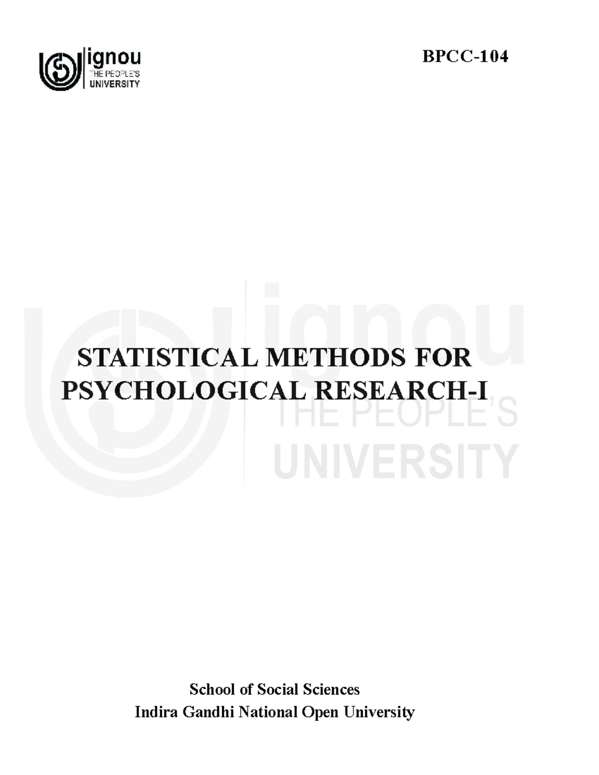 STATISTICAL METHODS FOR PSYCHOLOGICAL RESEARCH (PSY101) - BLOCK 1 ...