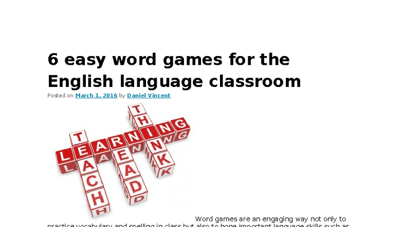 6 Engaging Word Games for the English Language Classroom - Studocu