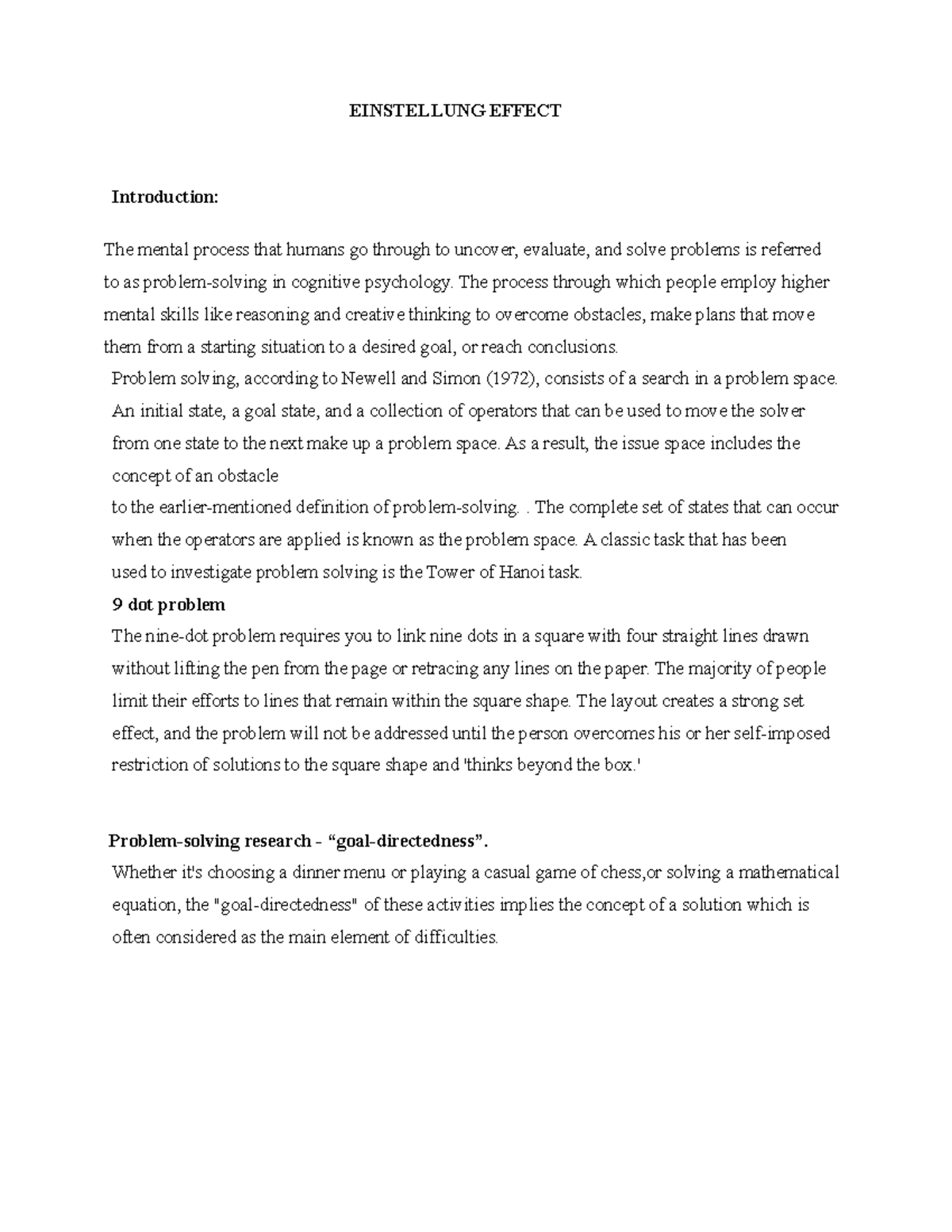 Einstellung effect intro - EINSTELLUNG EFFECT Introduction: The mental ...