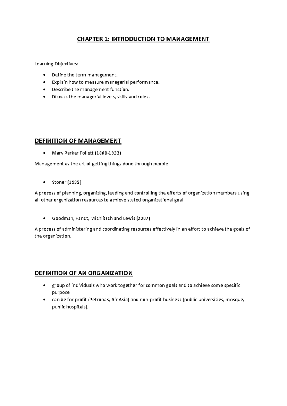 ( Chapter 1) Introduction TO Management ( Simple NOTE MGT162) - CHAPTER ...