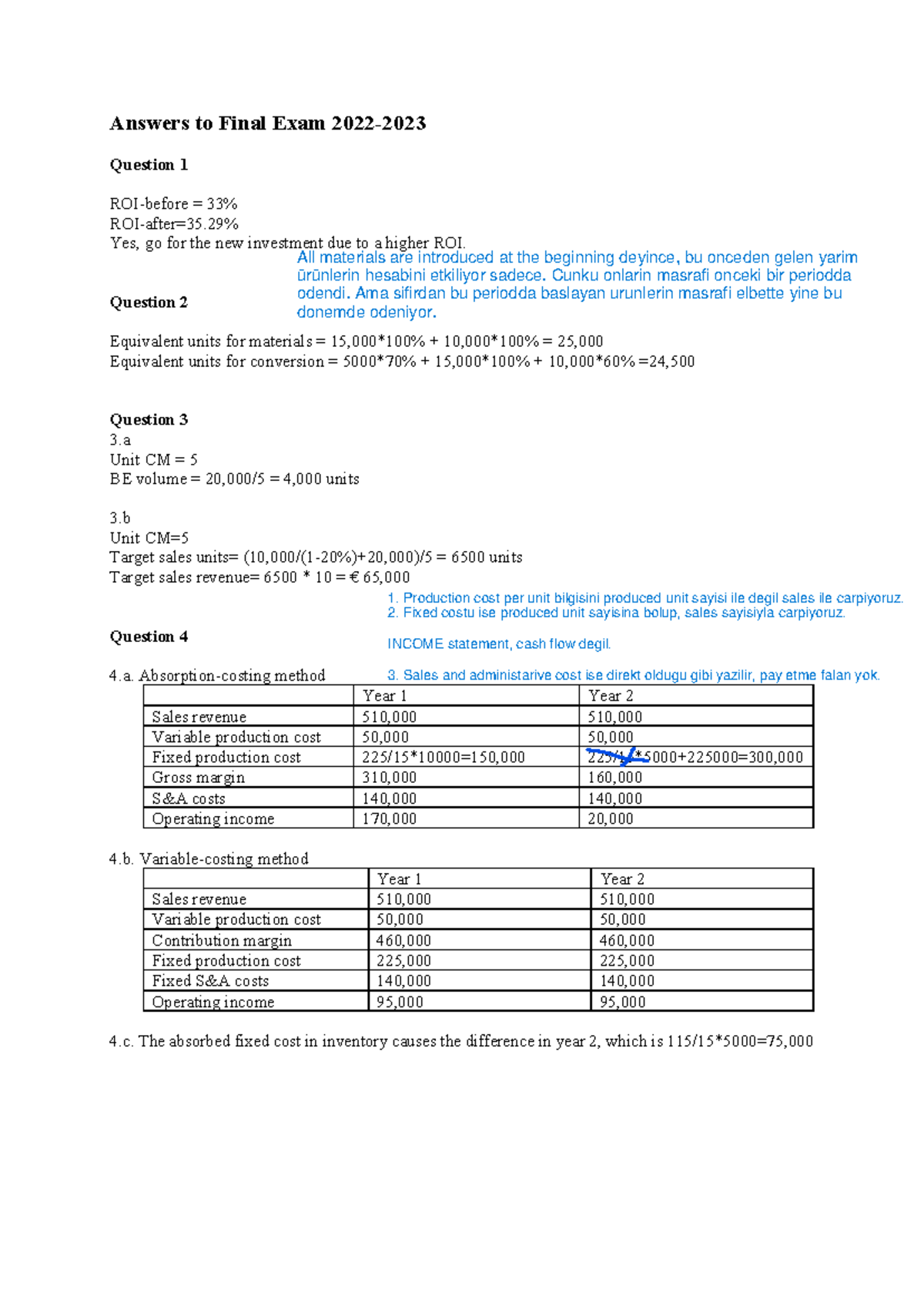 Final Exam Answers 2022-2023 for Accounting 101 - Studeersnel