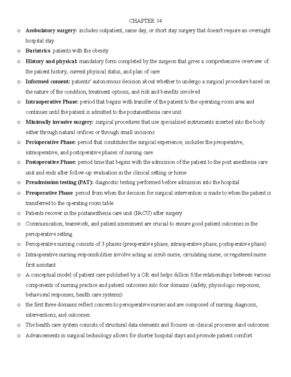 Ch 14 - Ambulatory Surgery Concepts in Brunner Med-Surg 15th Ed. - Studocu