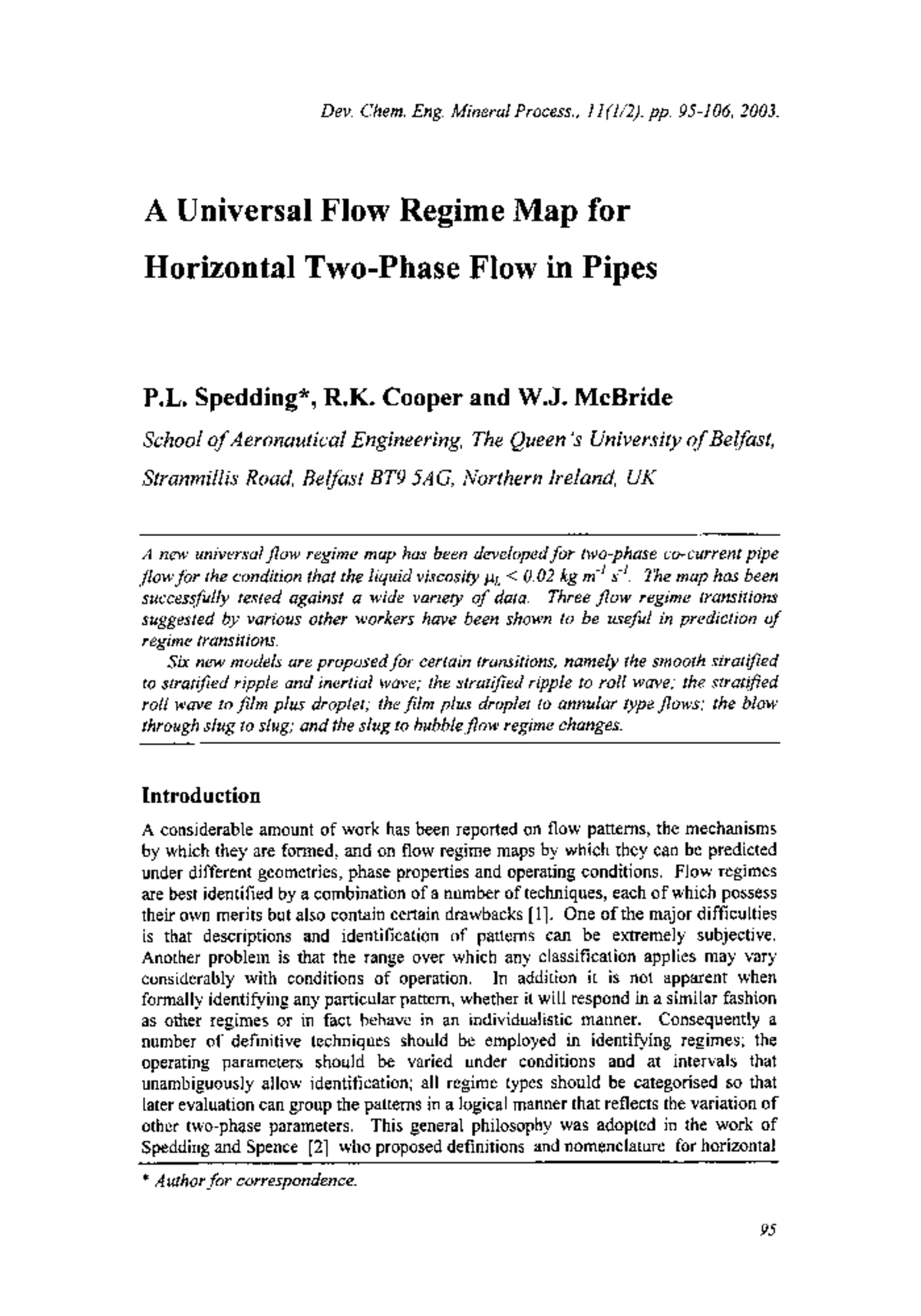 A Universal Flow Regime Map for Horizontal Pipe Flow (Dev. Chem. Eng ...