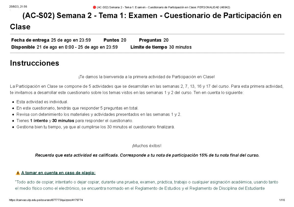 🔴 (AC-S02) Semana 2 - Tema 1 Examen - Cuestionario de Participación en ...