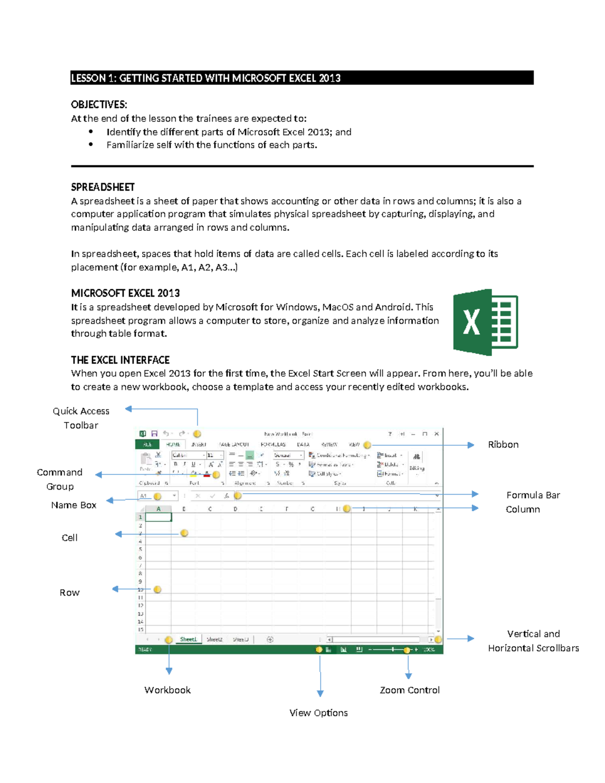 Microsoft Excel 2013: Lesson 1 - Getting Started Guide - Studocu