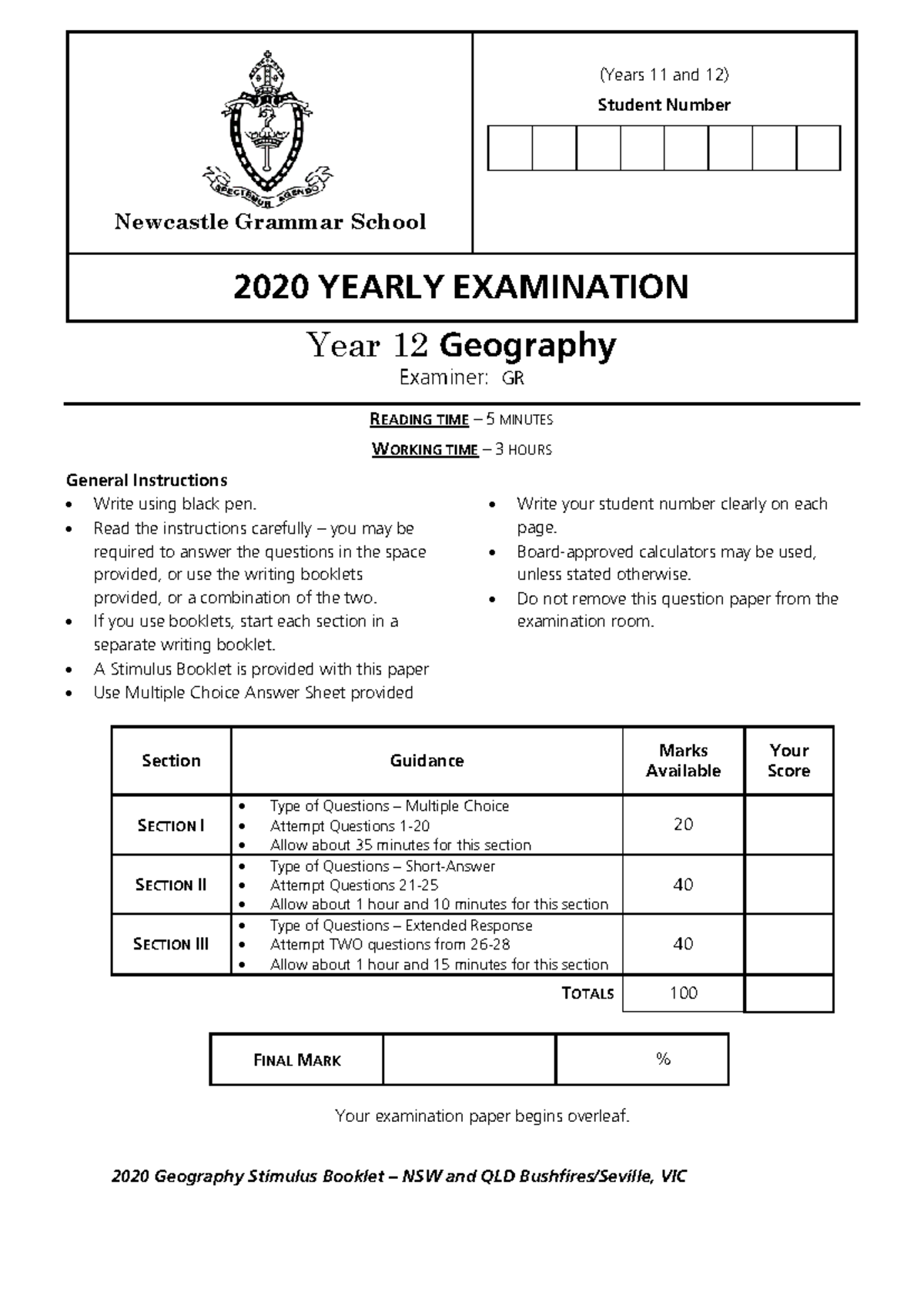 2020 NGS Global Studies Year 12 Geography Final Exam - Studocu