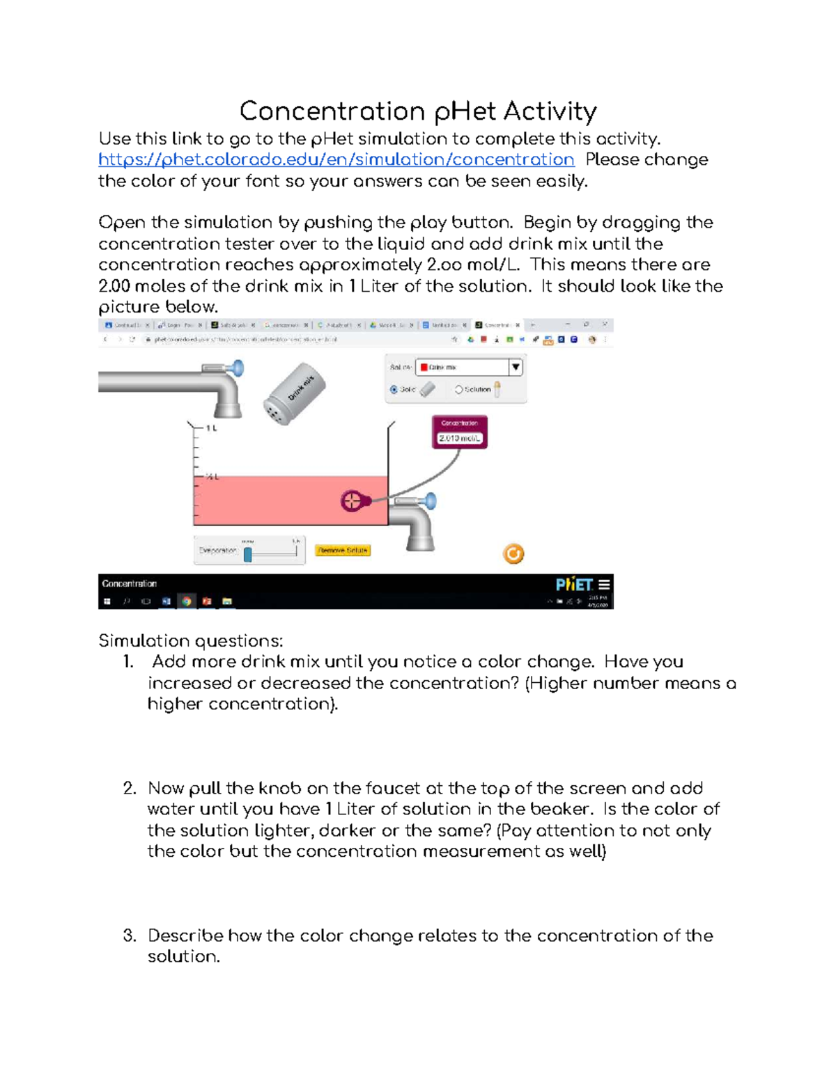 Concentration pHet Activity: Exploring Solutions and Their Properties ...