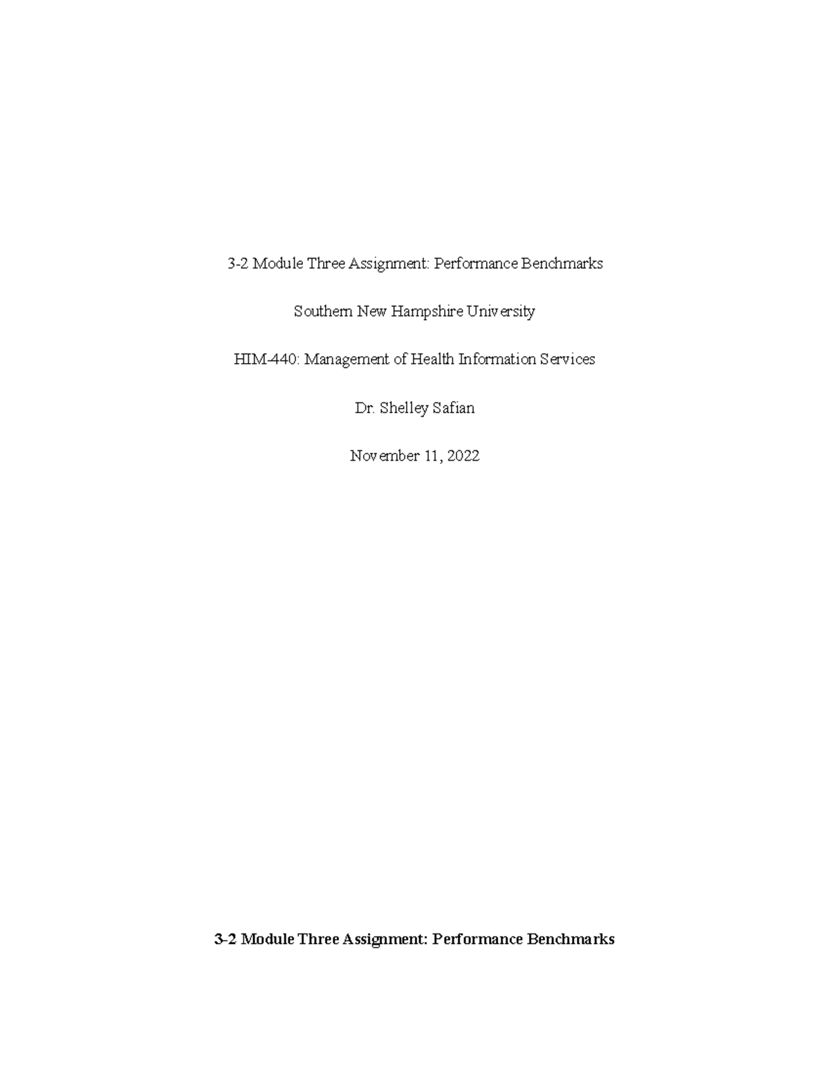 HIM-440: 3-2 Module Three Assignment on Performance Benchmarks - Studocu