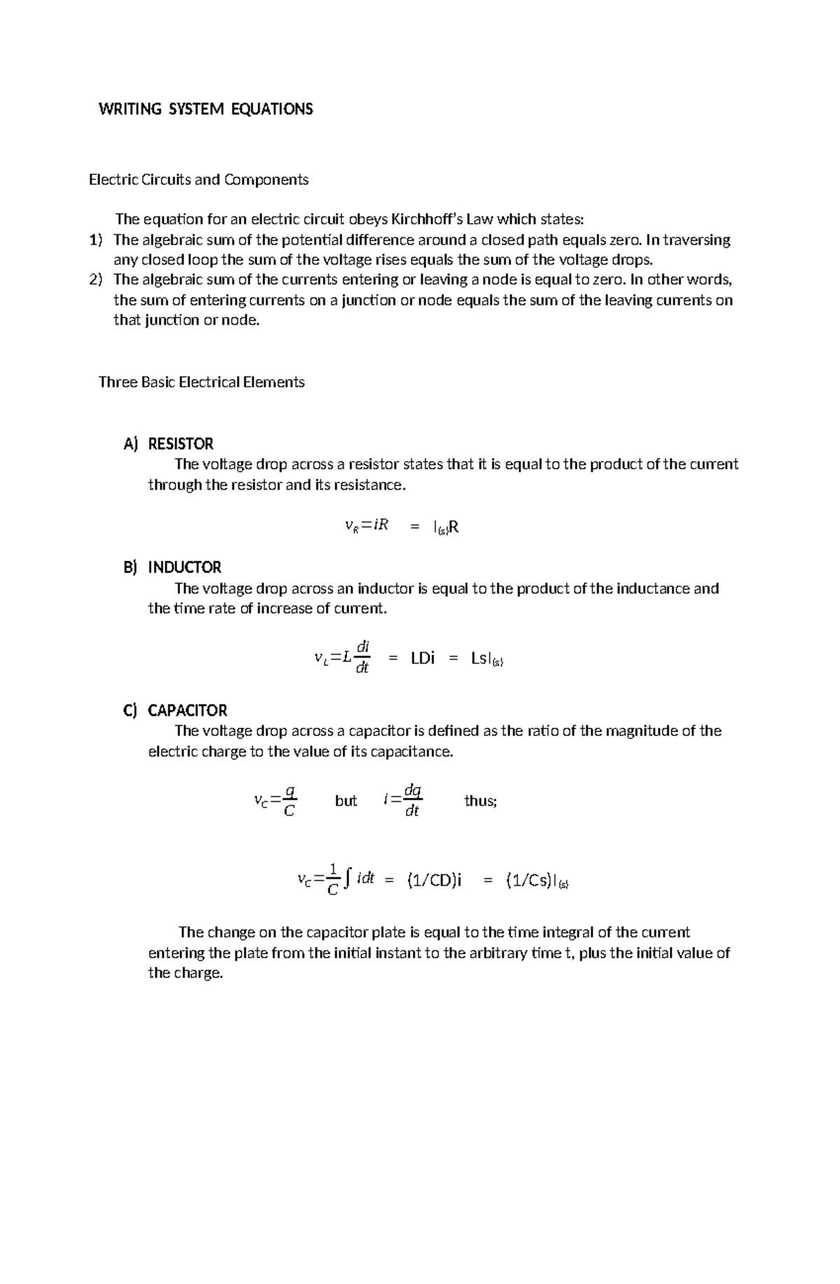 Lec2-CS-2025: Writing System Equations in Electric Circuits - Studocu