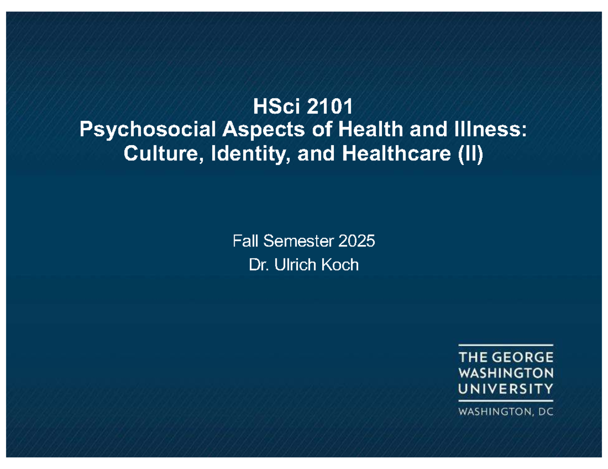 HSci 2101: Psychosocial Aspects of Health - Culture, Identity & Stigma ...