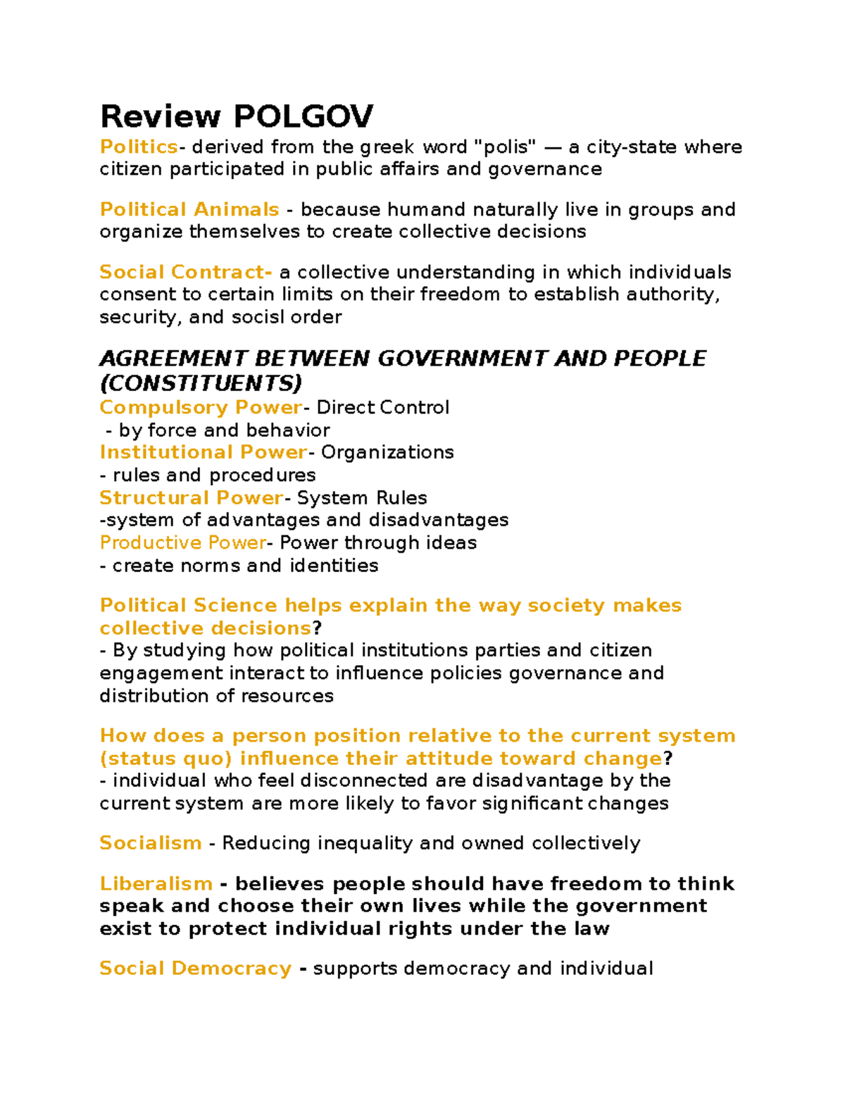 Review of POLGOV: Understanding Political Systems and Theories - Studocu