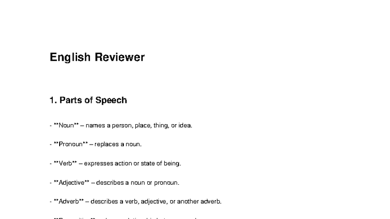 ENG 101: Parts of Speech & Grammar Review Notes - Studocu