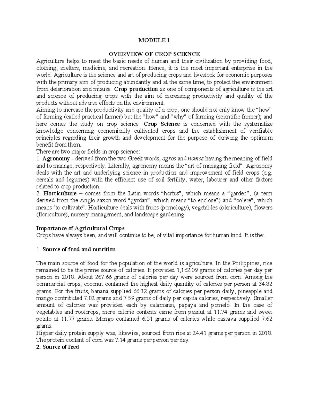 Principles of Crop Science: Module 12 Overview & Importance - Studocu