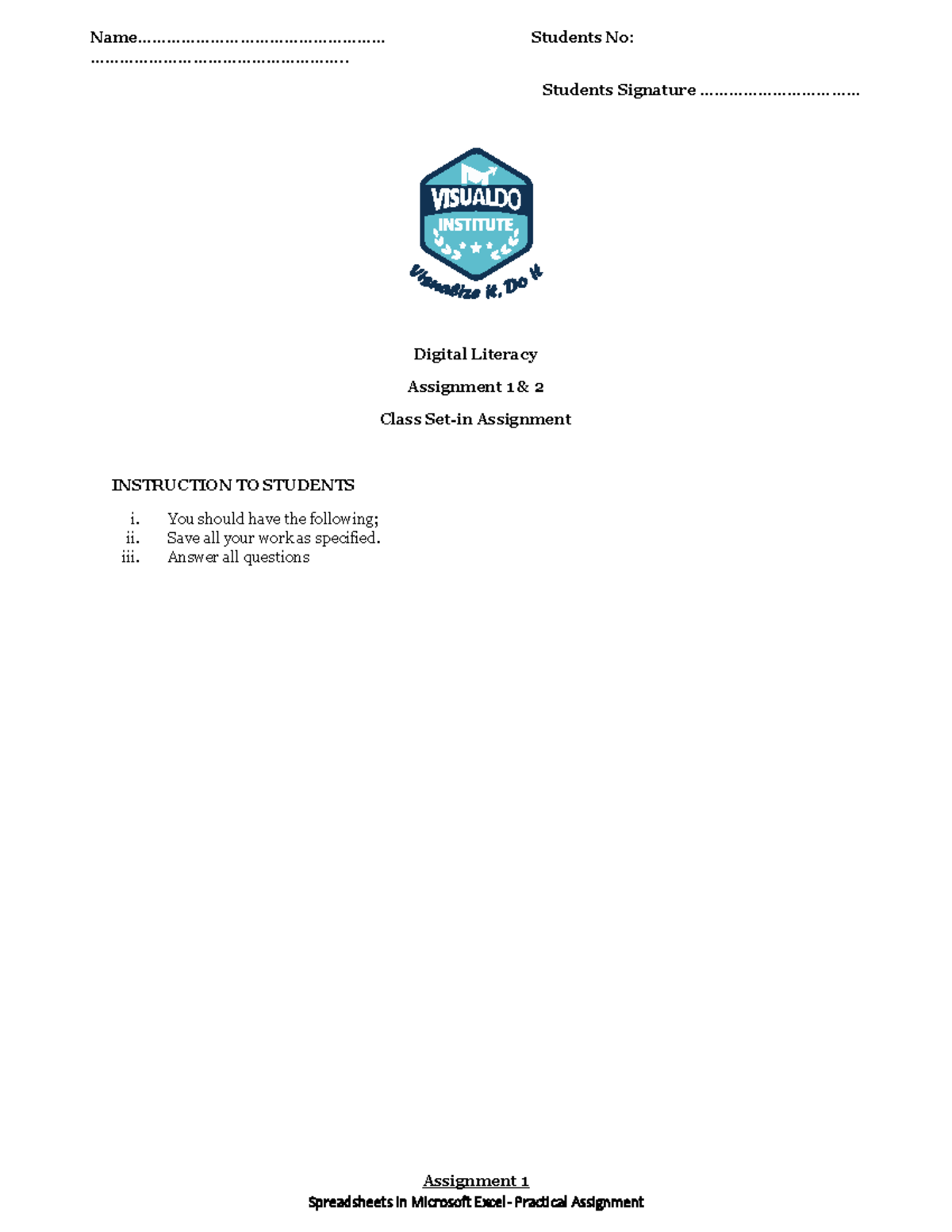 DIG-101 Digital Literacy Assignment 1 & 2 Instructions - Studocu