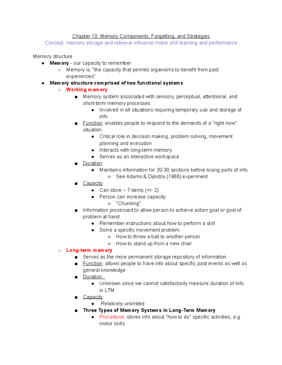 Motor Learning: Chapter 10 Memory Components, Forgetting, and Strategies - Chapter 10: Memory ...