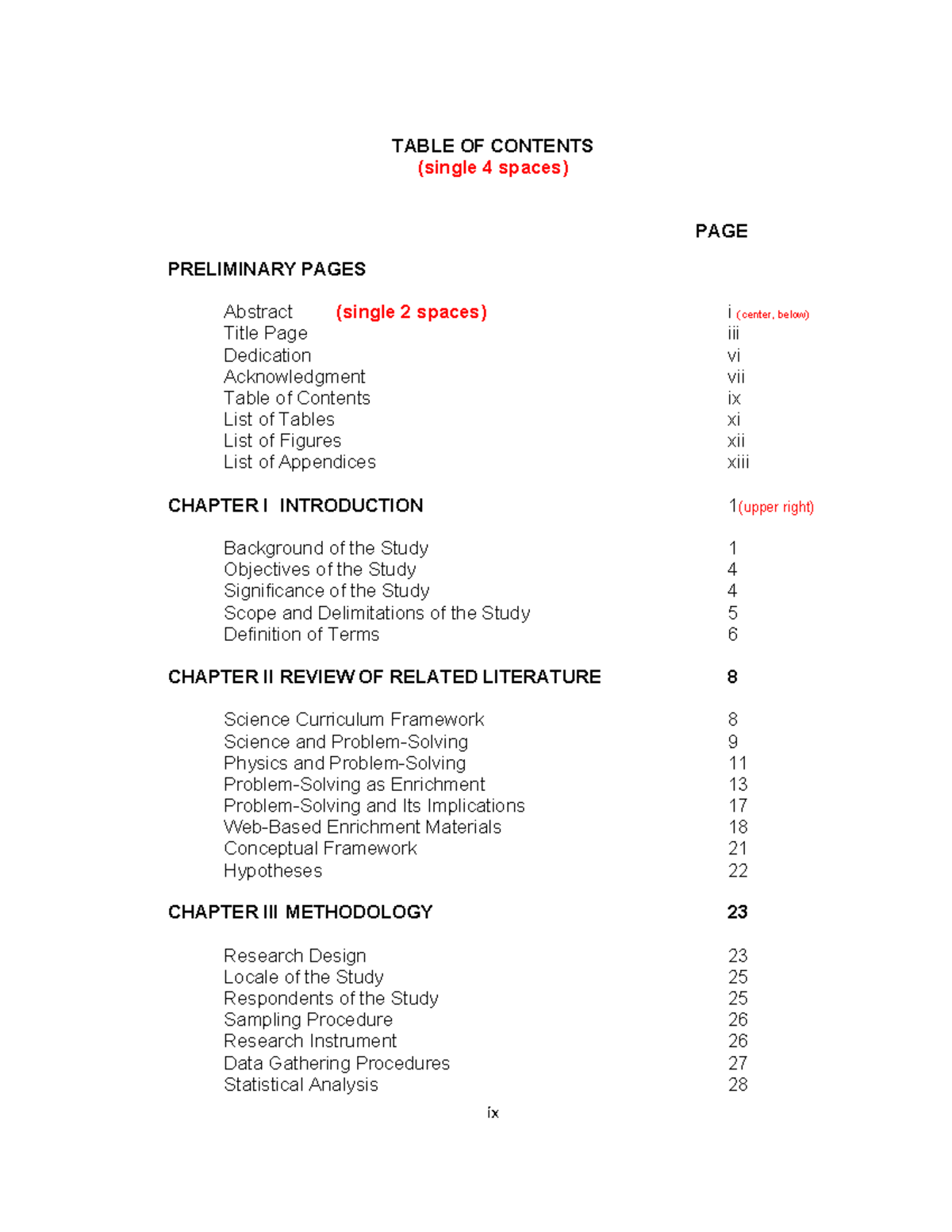 Table of Contents for Research Study: CHAPTERS I-III - Studocu
