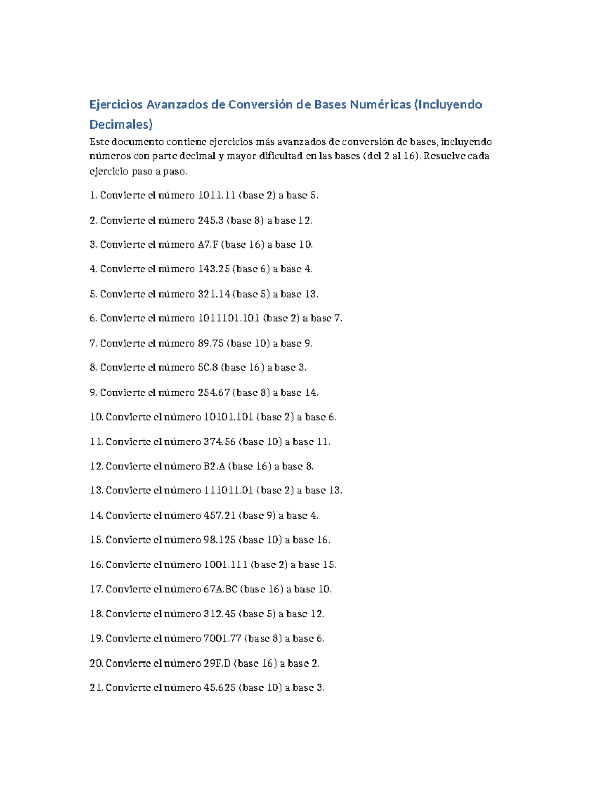 Ejercicios Avanzados de Conversión de Bases Numéricas (Incl. Decimales ...