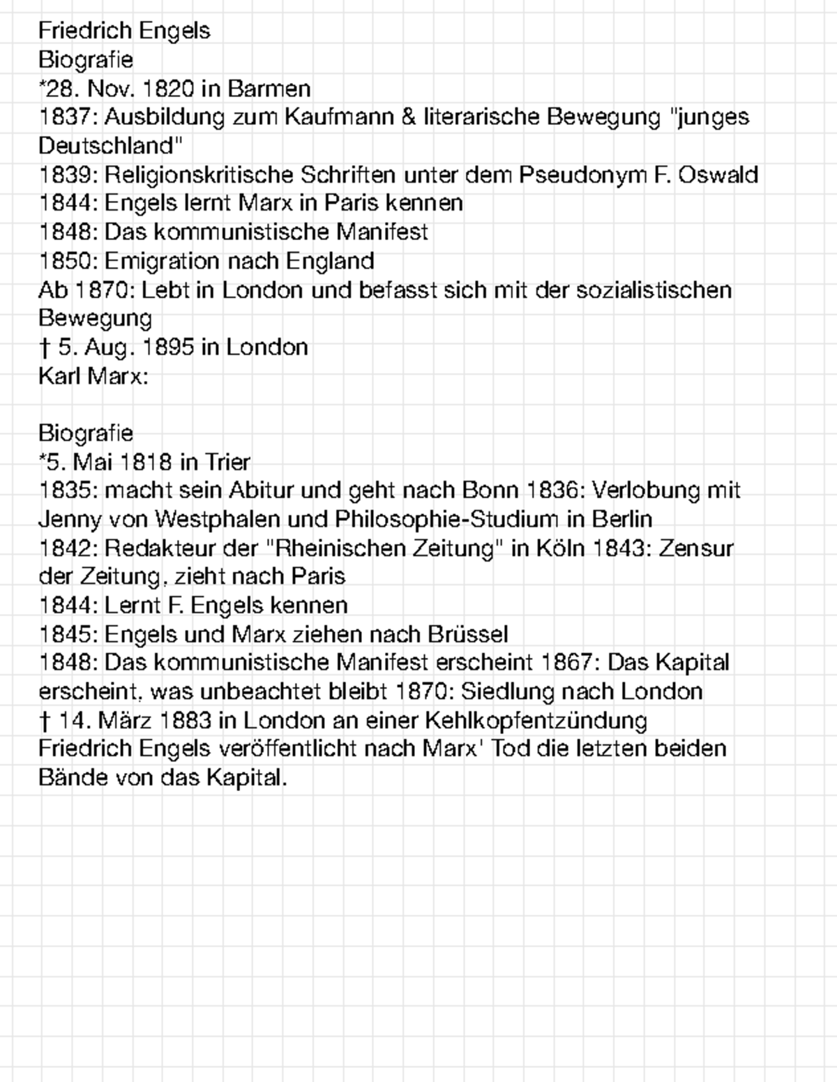 Biografien von Friedrich Engels und Karl Marx: Ein Überblick - Studocu