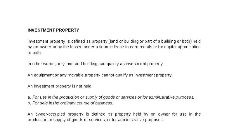 Chapter 22 - IA - Valix: Understanding Investment Property - Studocu