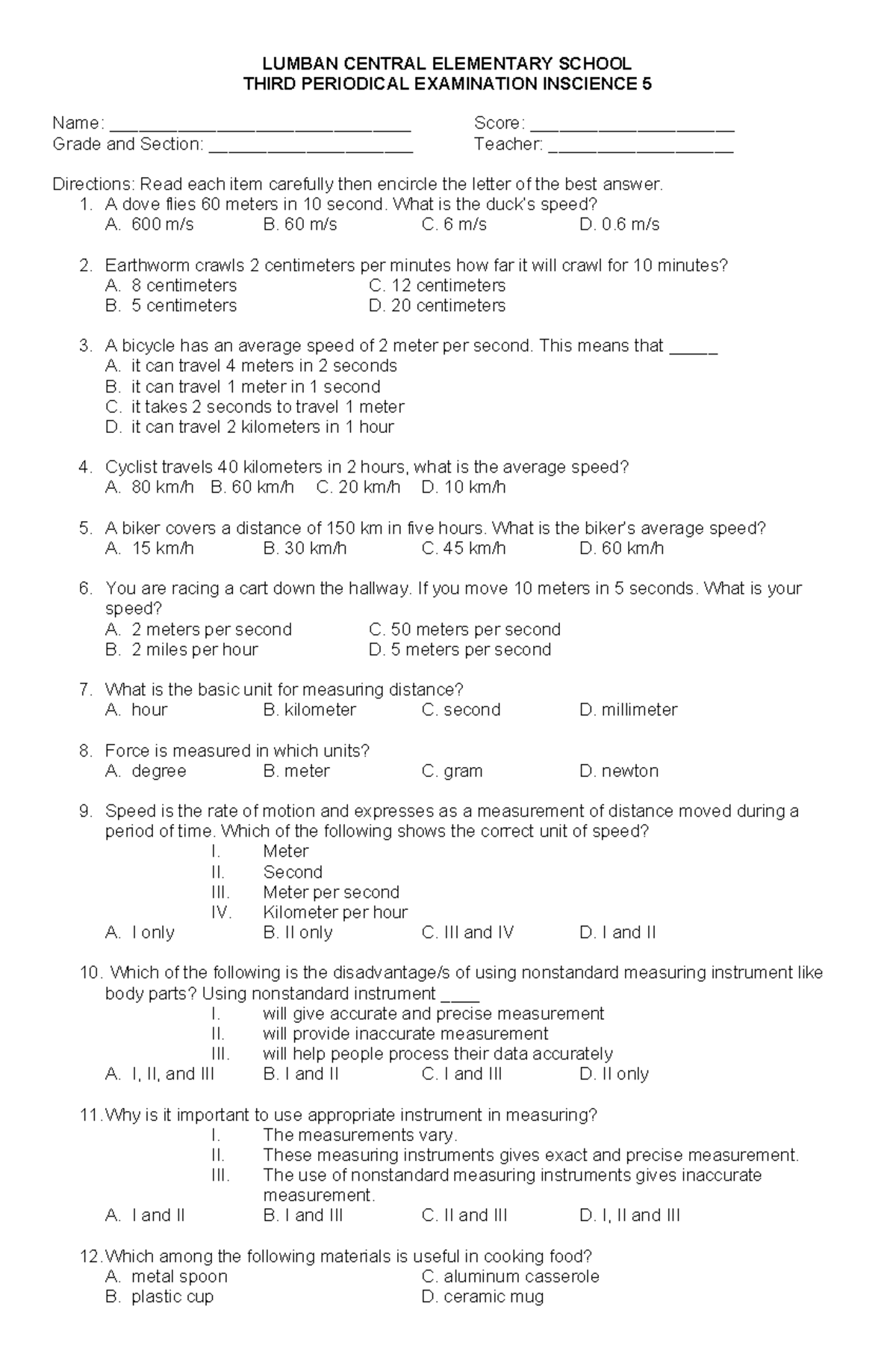 3RD PT - sample test - LUMBAN CENTRAL ELEMENTARY SCHOOL THIRD ...