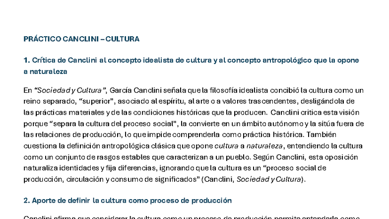 Antro 2do Parcial: Repaso sobre Canclini y Racismo en Cultura - Studocu