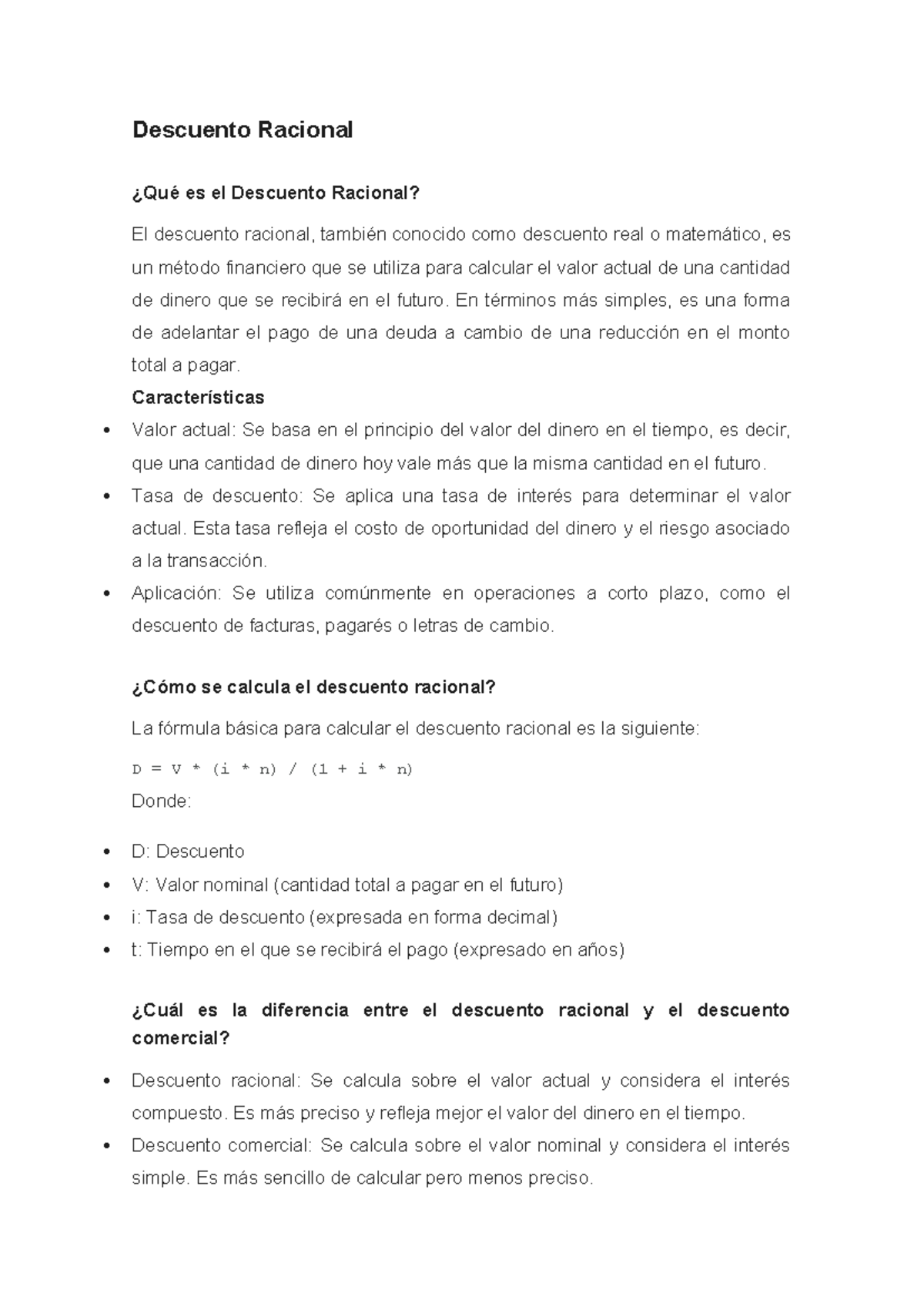 Ejercicios sobre Descuento Racional y Comercial - Análisis y Cálculos ...