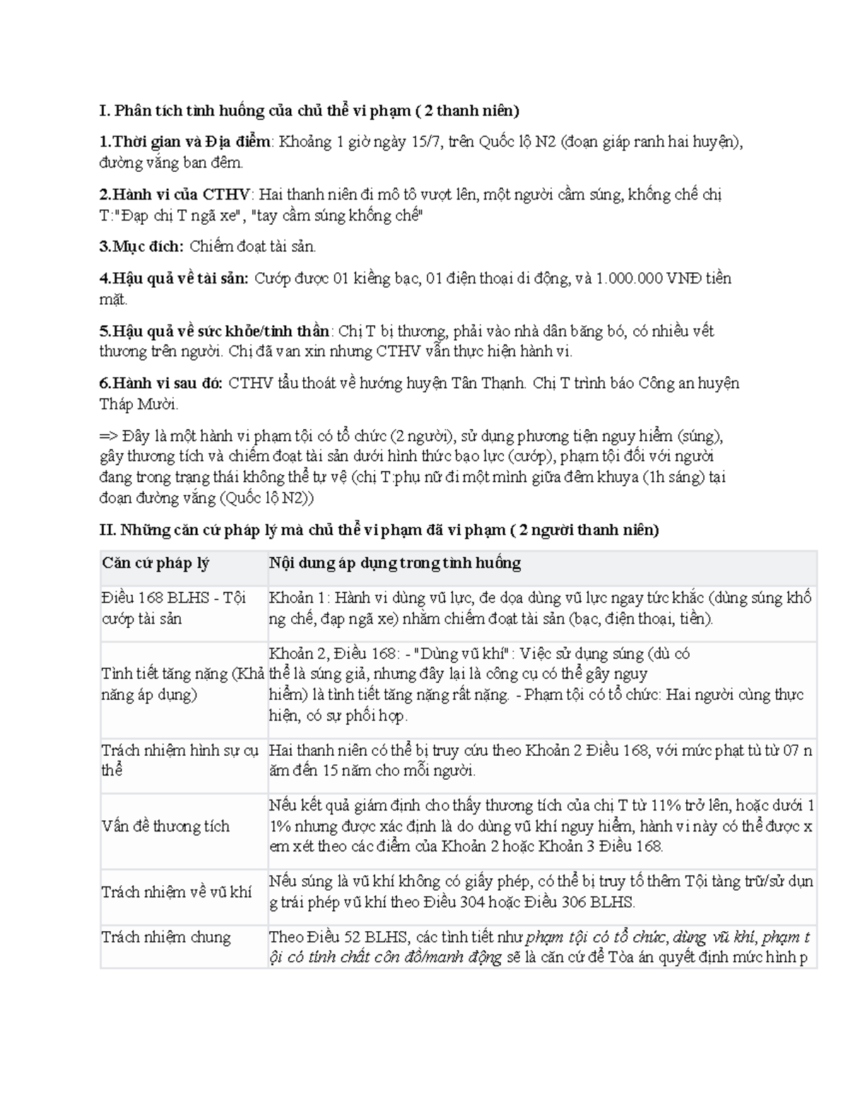 Phân Tích Tình Huống Vi Phạm Tội Cướp Tài Sản - Môn NCPLDC - Studocu