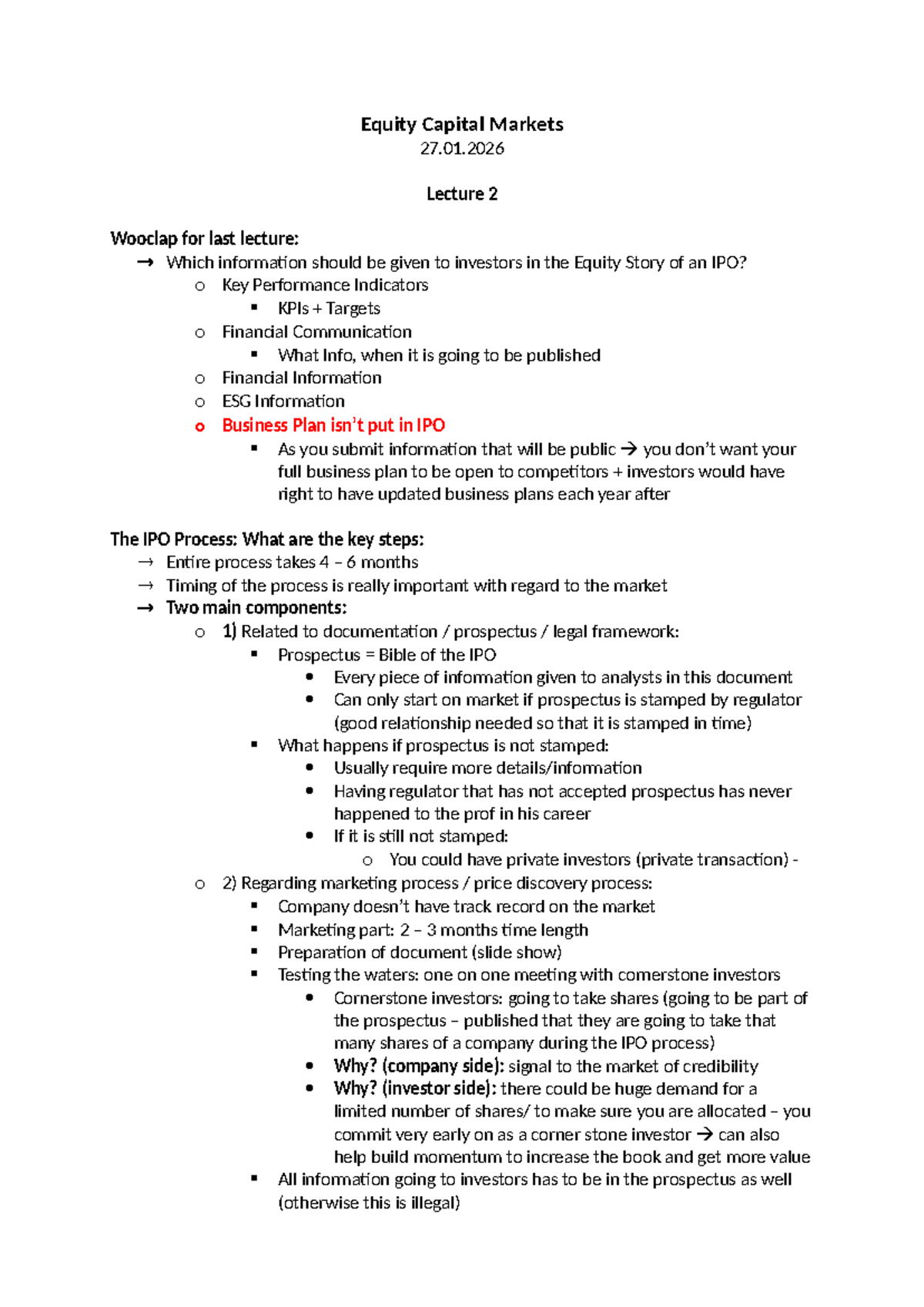 Equity Capital Markets 27.01.2026 Lecture 2: IPO Process Insights - Studocu