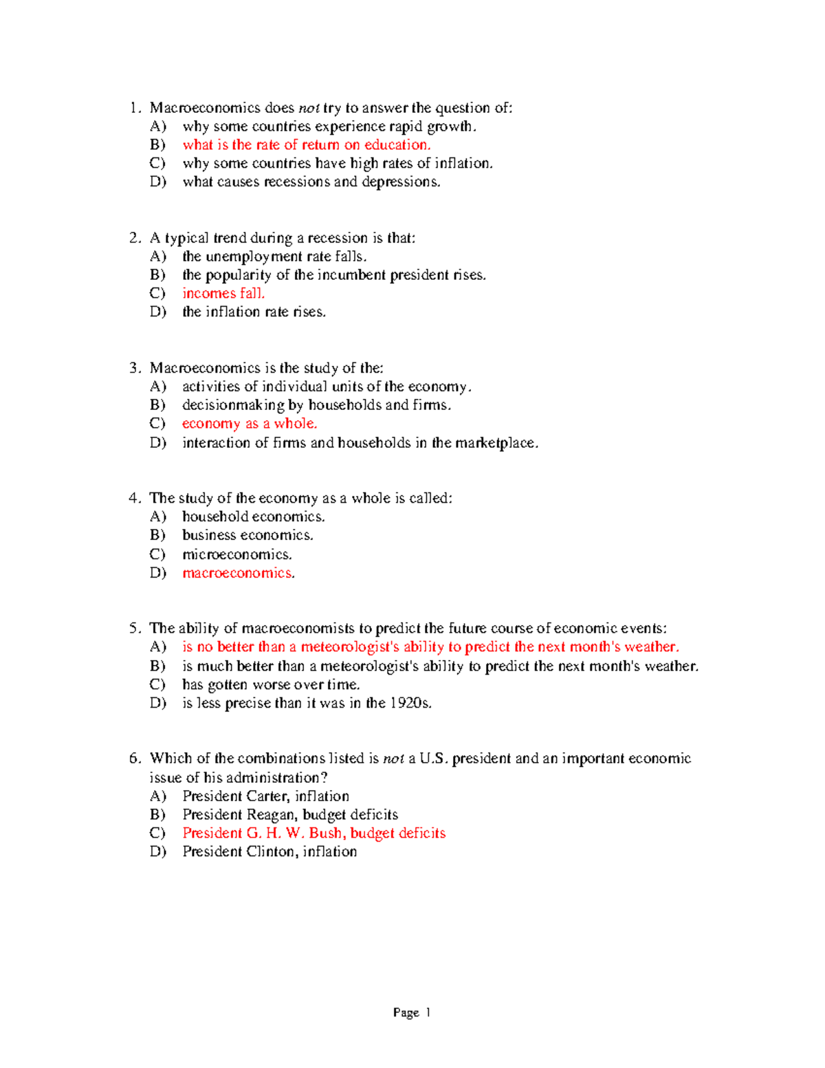 Chapter 1: Macroeconomics MCQs and Key Concepts Overview - Studocu