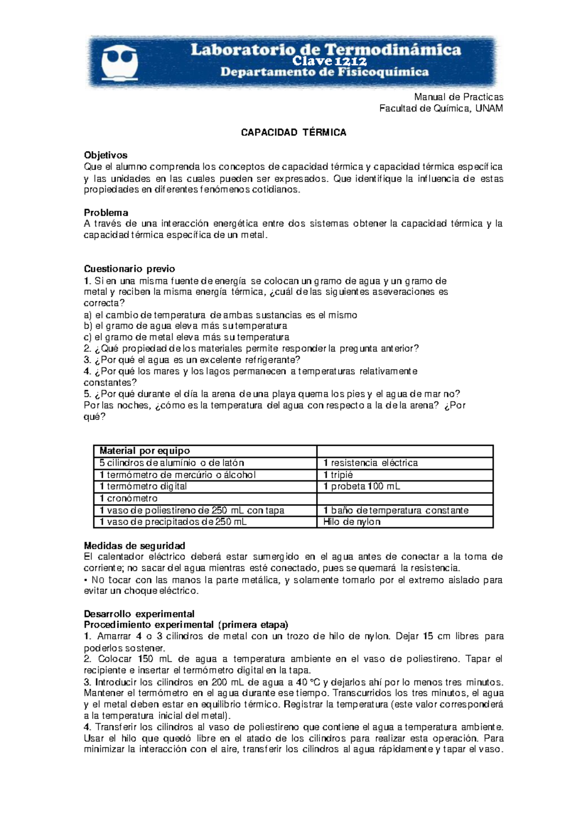 Práctica 6: Determinación de la Capacidad Térmica en Metales - Studocu