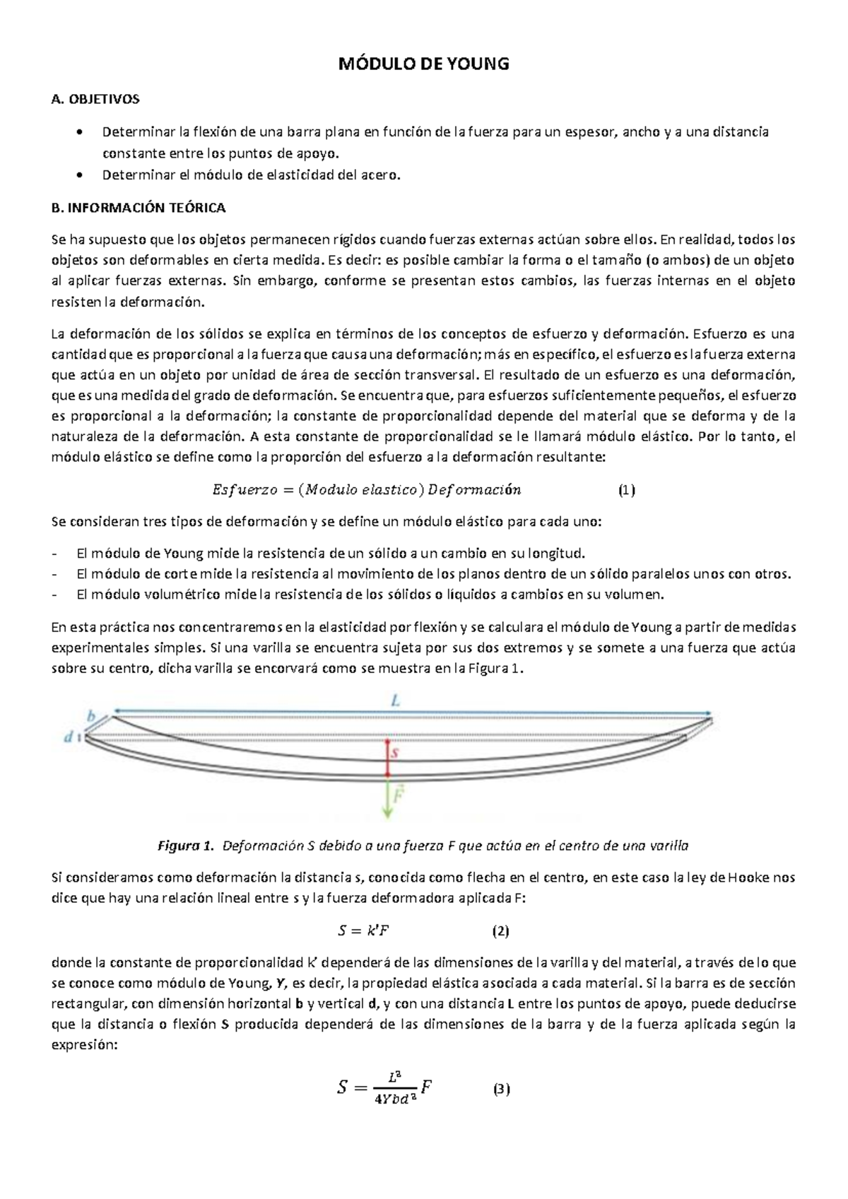 LF-003: Módulo de Young y Flexión de Barras Planas en Acero - Studocu