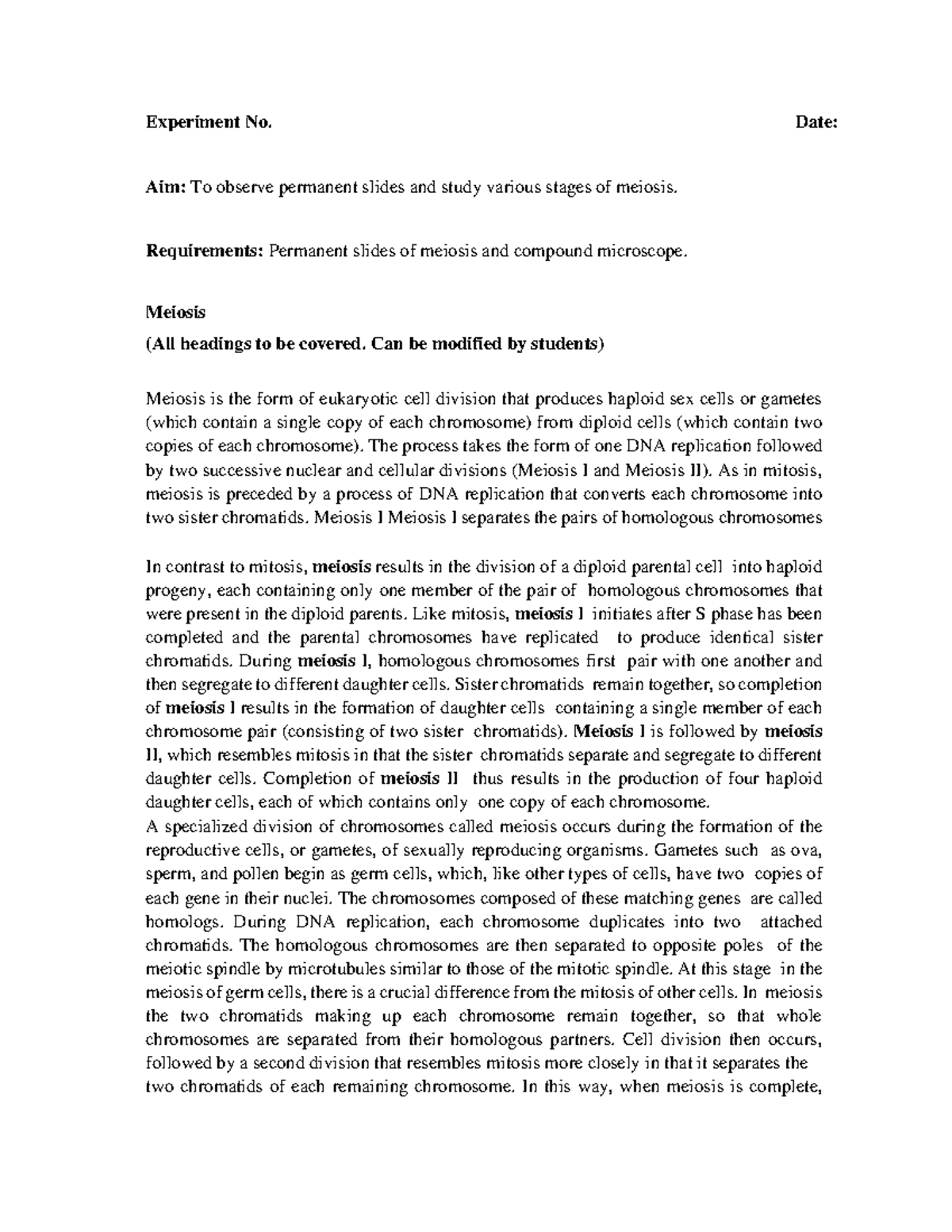 2023-24 Meiosis: Observing Permanent Slides and Stages - Studocu