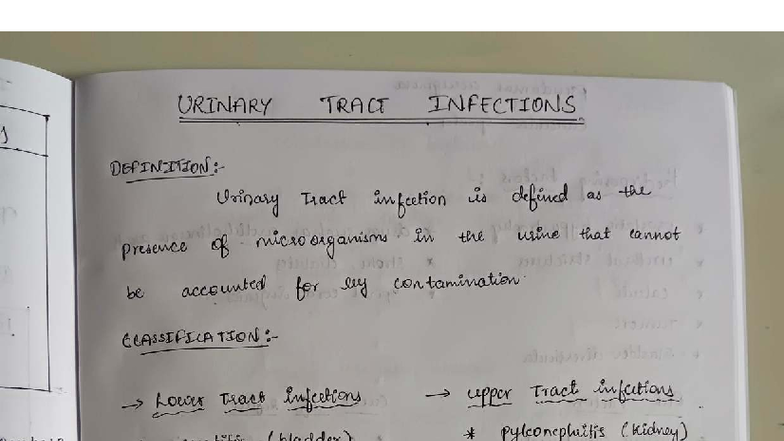 UTI Notes: Understanding Urinary Tract Infections and Management - Studocu
