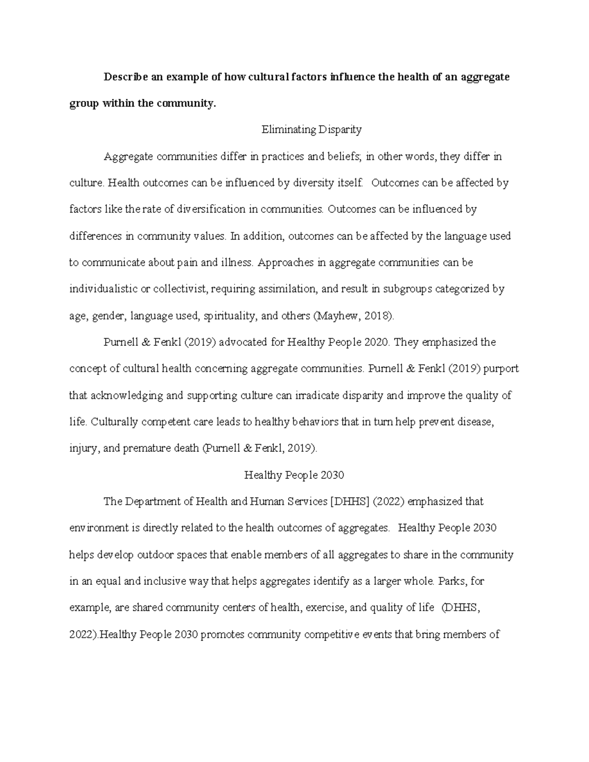 NURS 305 Week 6: The Impact of Cultural Factors on Community Health ...