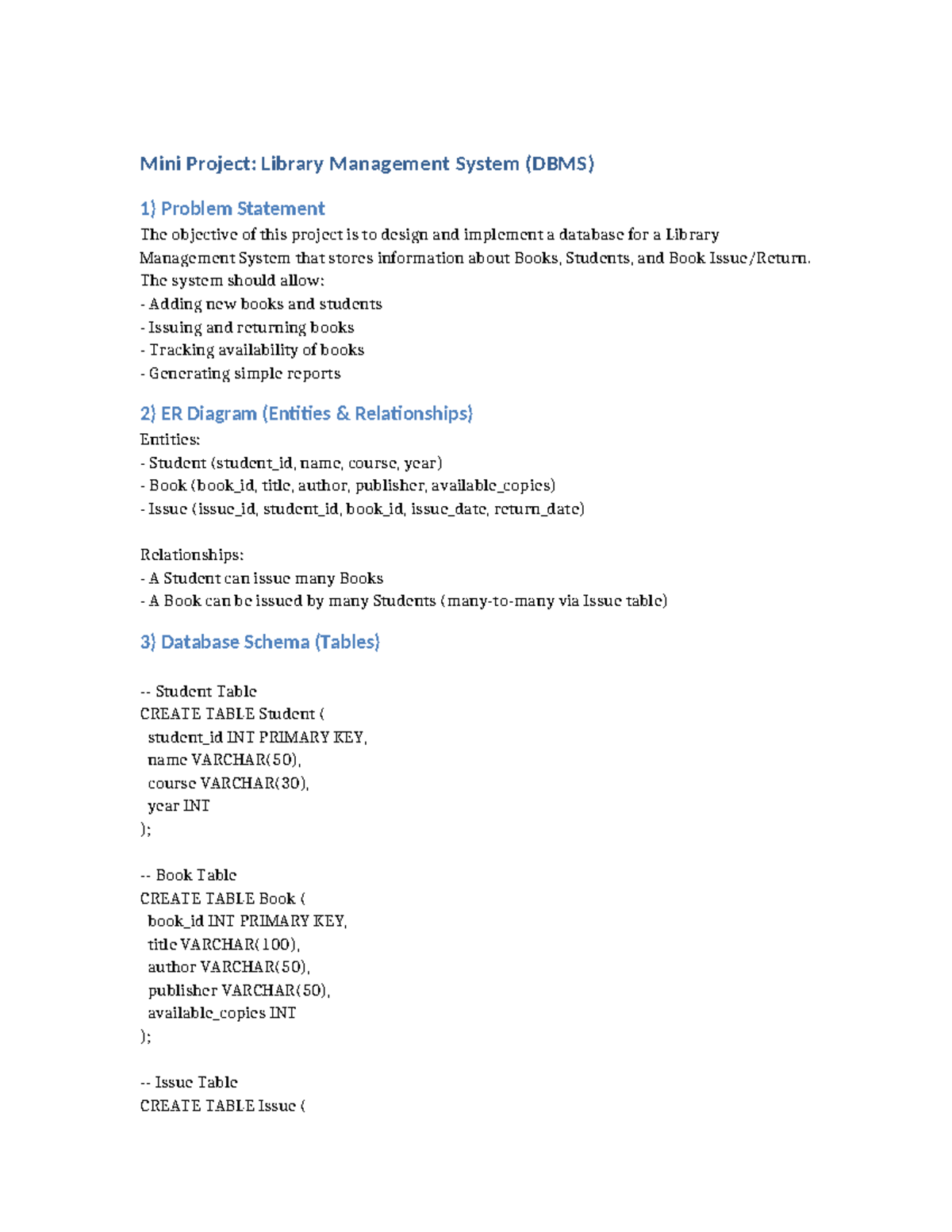 Library Management System DBMS Mini Project Overview - Studocu