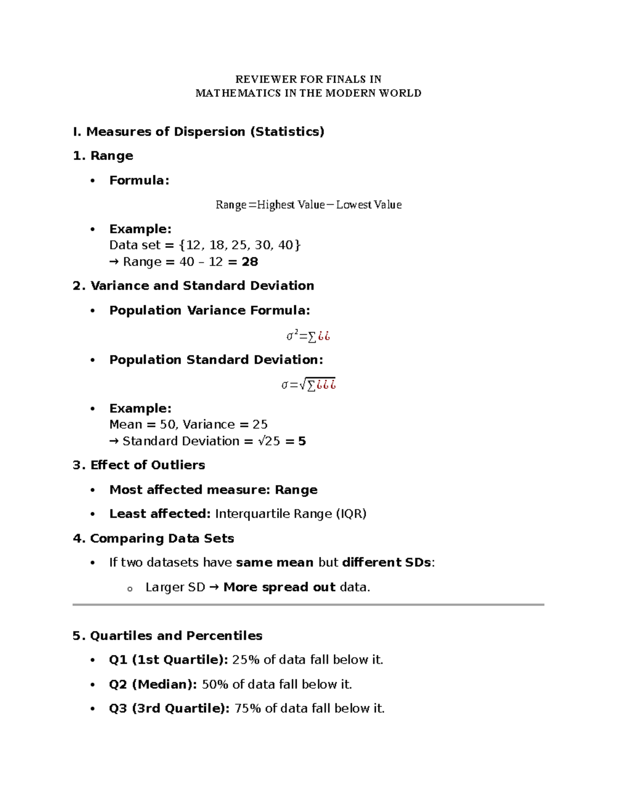 REVIEWER FOR FINALS IN MATH MODERN WORLD I: STATISTICS & GEOMETRY - Studocu