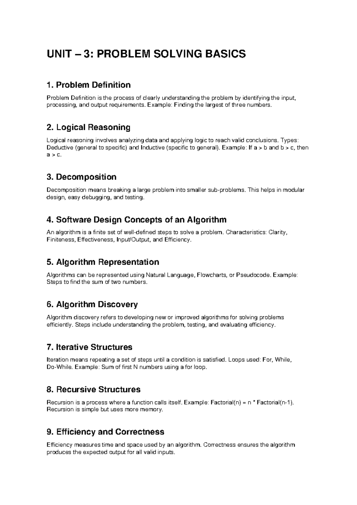 CS101: Unit 3 - Problem Solving Basics and Algorithm Concepts - Studocu