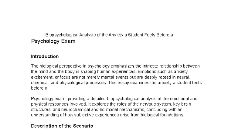 Biopsychological Analysis of Exam Anxiety: PSY 101 Assignment 1 - Studocu