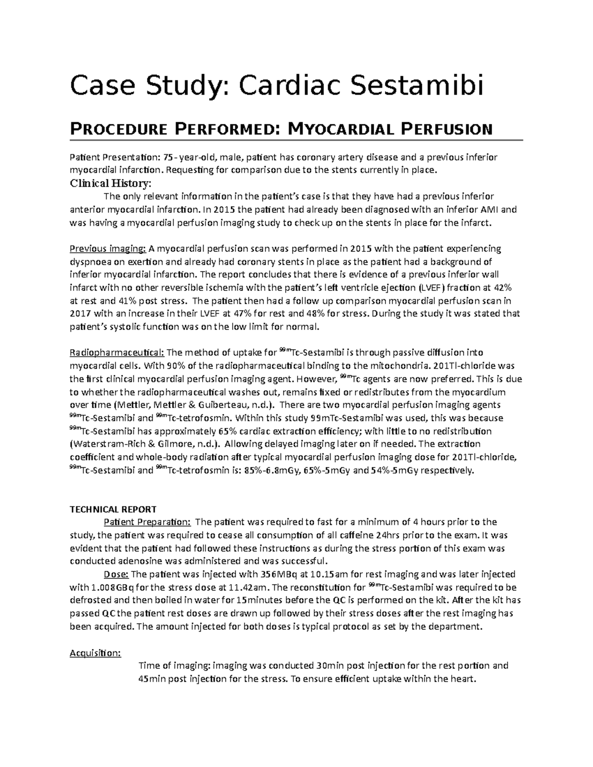 Case Study Sestamibi - Case Study: Cardiac Sestamibi PROCEDURE ...