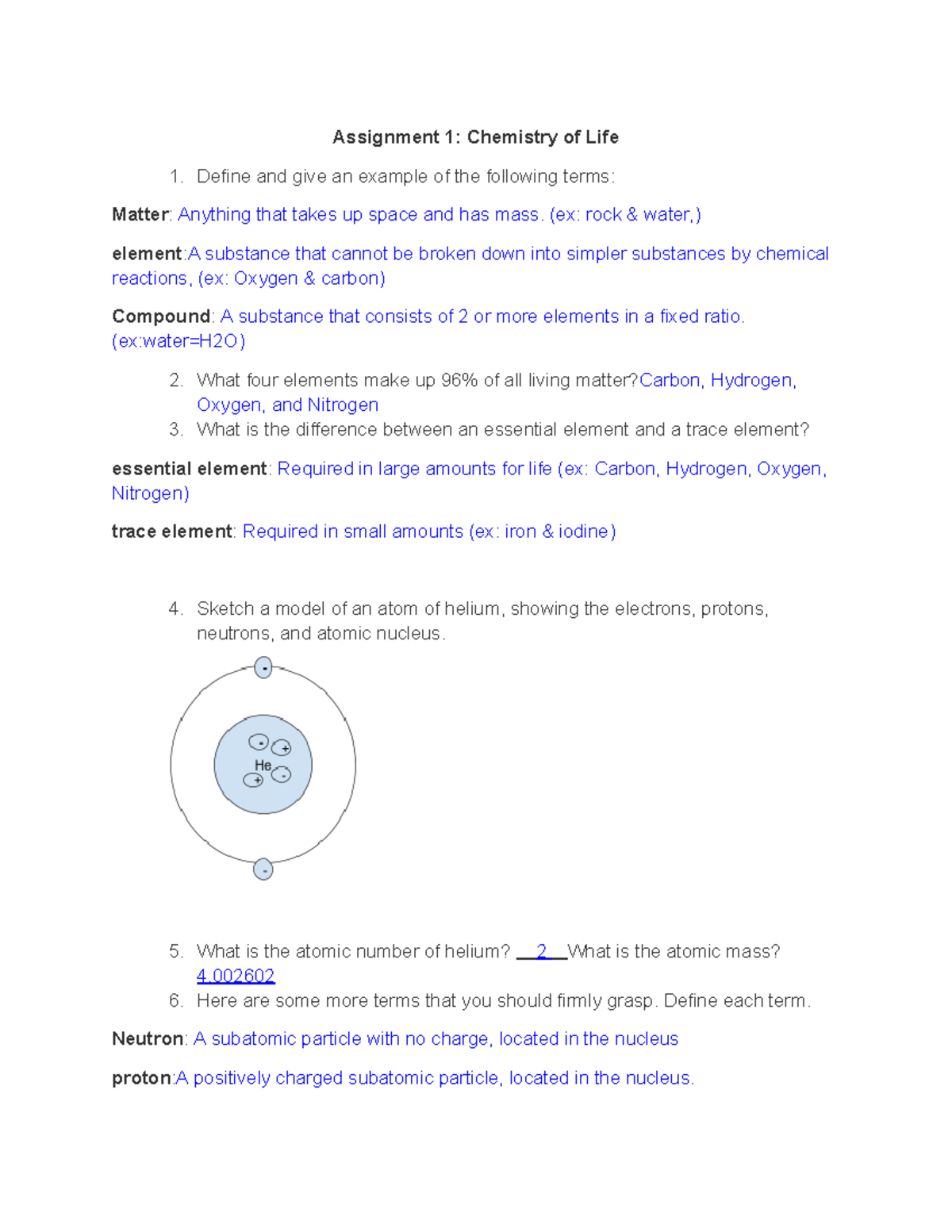 Assignment 1: Chemistry of Life - Key Concepts and Definitions - Studocu