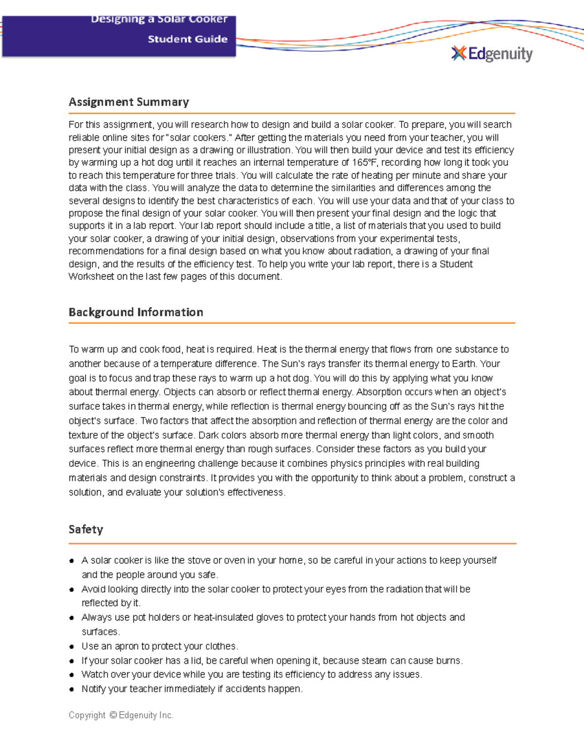Solar Cooker Project Guide: Design, Build, and Test (Student Worksheet ...