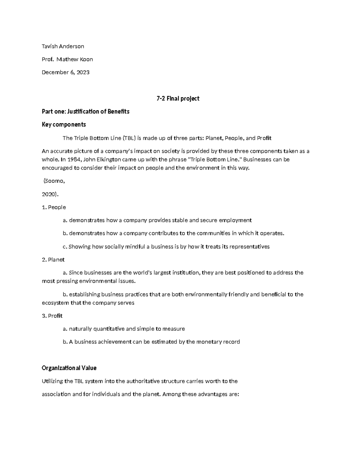 QSO 321 Final Project: Triple Bottom Line Analysis and Recommendations ...