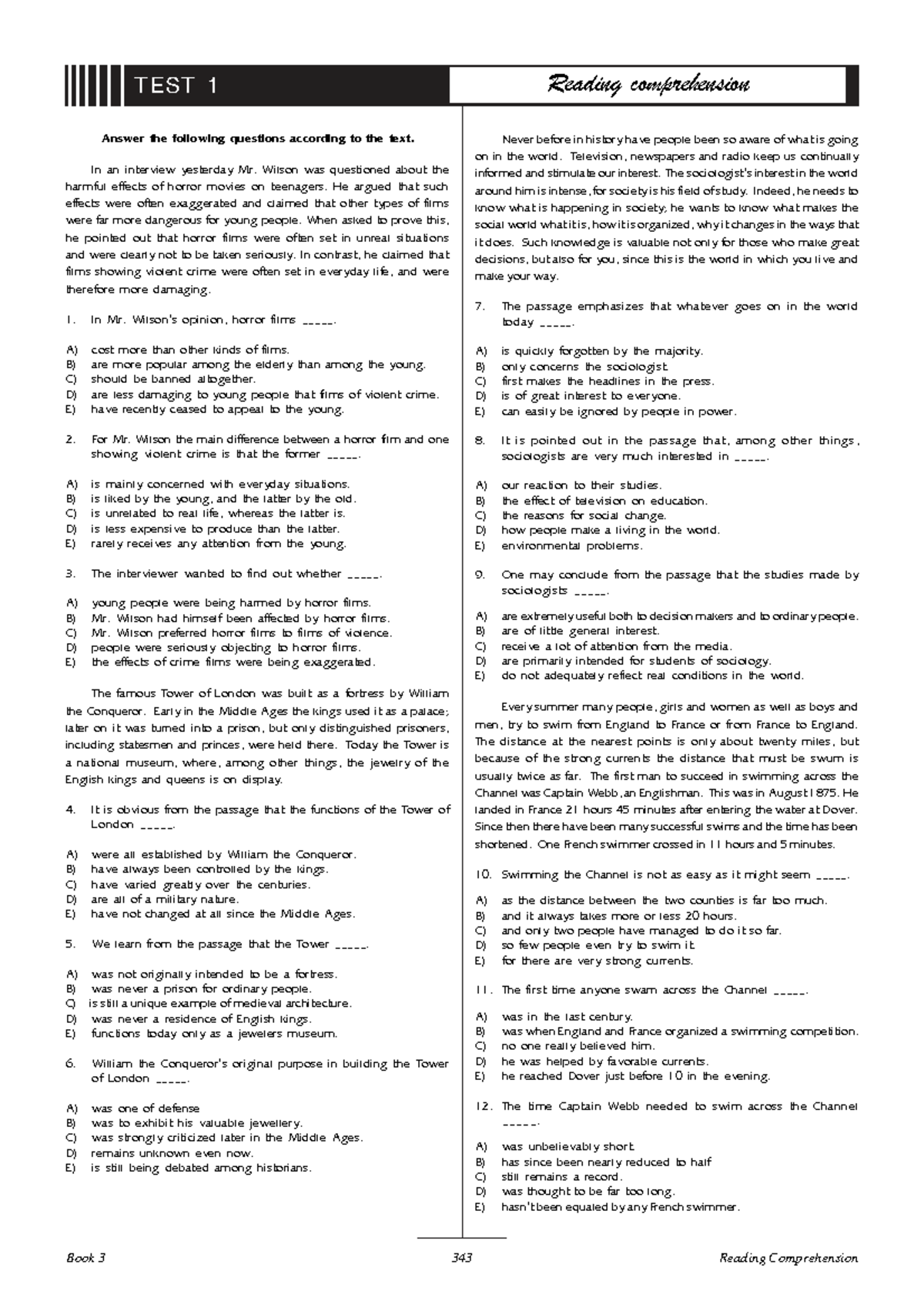 Reading Comprehension Tests & Answer Key (Course Code: RC101) - Studocu