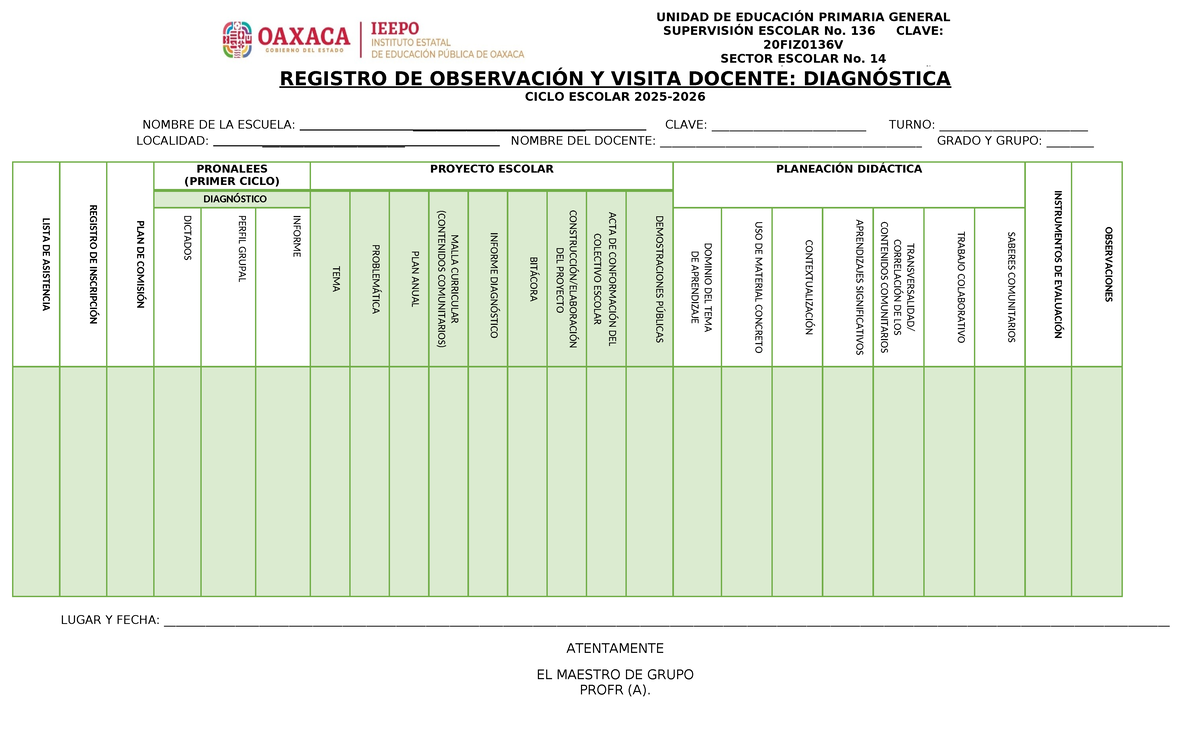 Registro de Observación y Visita Docente - UNIDAD DE EDUCACIÓN PRIMARIA ...