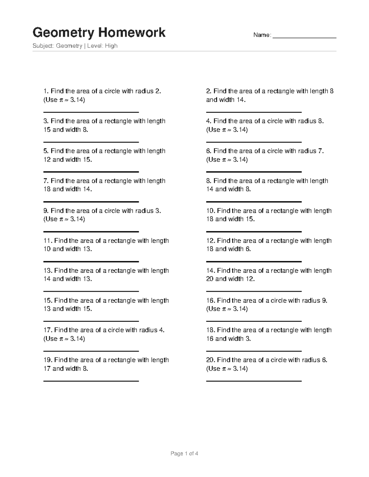 Geometry Homework (High Level) - Area Calculations and Solutions - Studocu